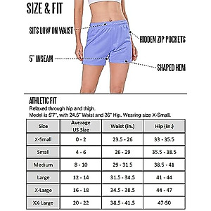 5-Pack Womens Athletic Shorts Mesh Basketball 5" Inseam Ladies Active Sports Set with Zipper Pockets (Set 2, Large)