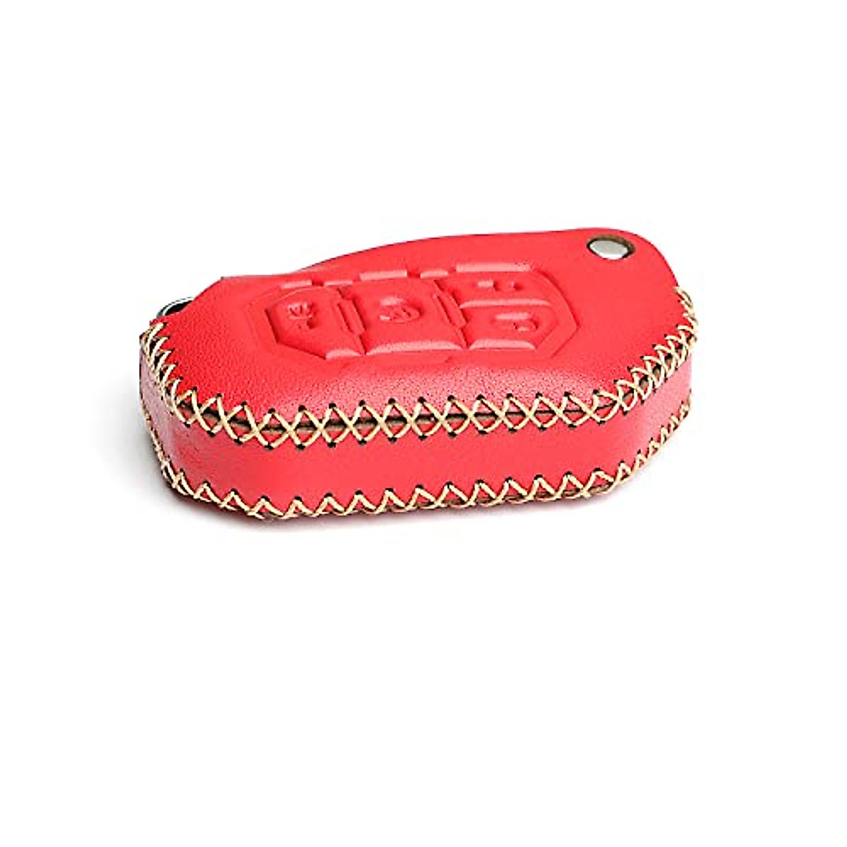 WFMJ Leather for 2018 2019 2020 2021 2022 2023 Jeep Wrangler JL Gladiator JT JLU Remote Flip 4 Buttons Key Fob Case Cover Chain (Red)