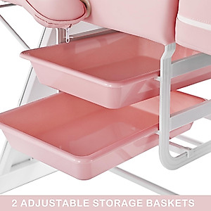 Dangvivi Facial Chair with Tattoo Stool, Lash Chair Bed for Eyelash Extensions, Tattoo Chair Table for Client with 2 Adjustable Storage Baskets, Esthetician Bed for Facial Beauty (Pink)