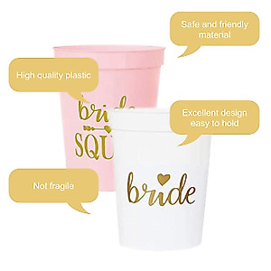 PartyGifts&beyond 13packs Bachelorette Party Cups Bride Squad Plastic Cups for Bridesmaid Gifts Bridal Shower Wedding Bachelorette Party Decorations(Pink)