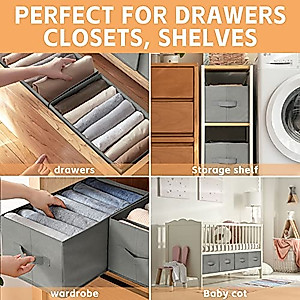 Large Wardrobe Clothes Organizer, 3 Pack 17 Grids Closet Organizers and Storage with Handles, Foldable Fabric Drawer Organizers Dividers for Clothing, Jeans, Sweater, Bras (14.2X9.8X7.9, Grey)