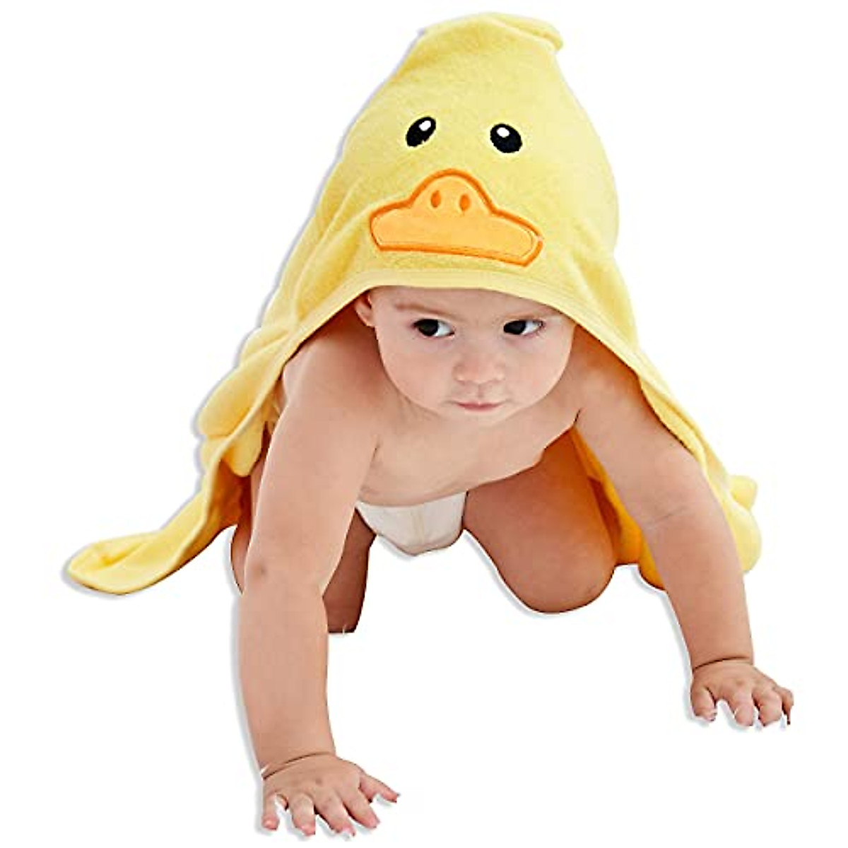 HIPHOP PANDA Bamboo Baby Washcloths, 6 Pack and Baby Hooded Towel, Yellow Duck, 30 x 30 Inch
