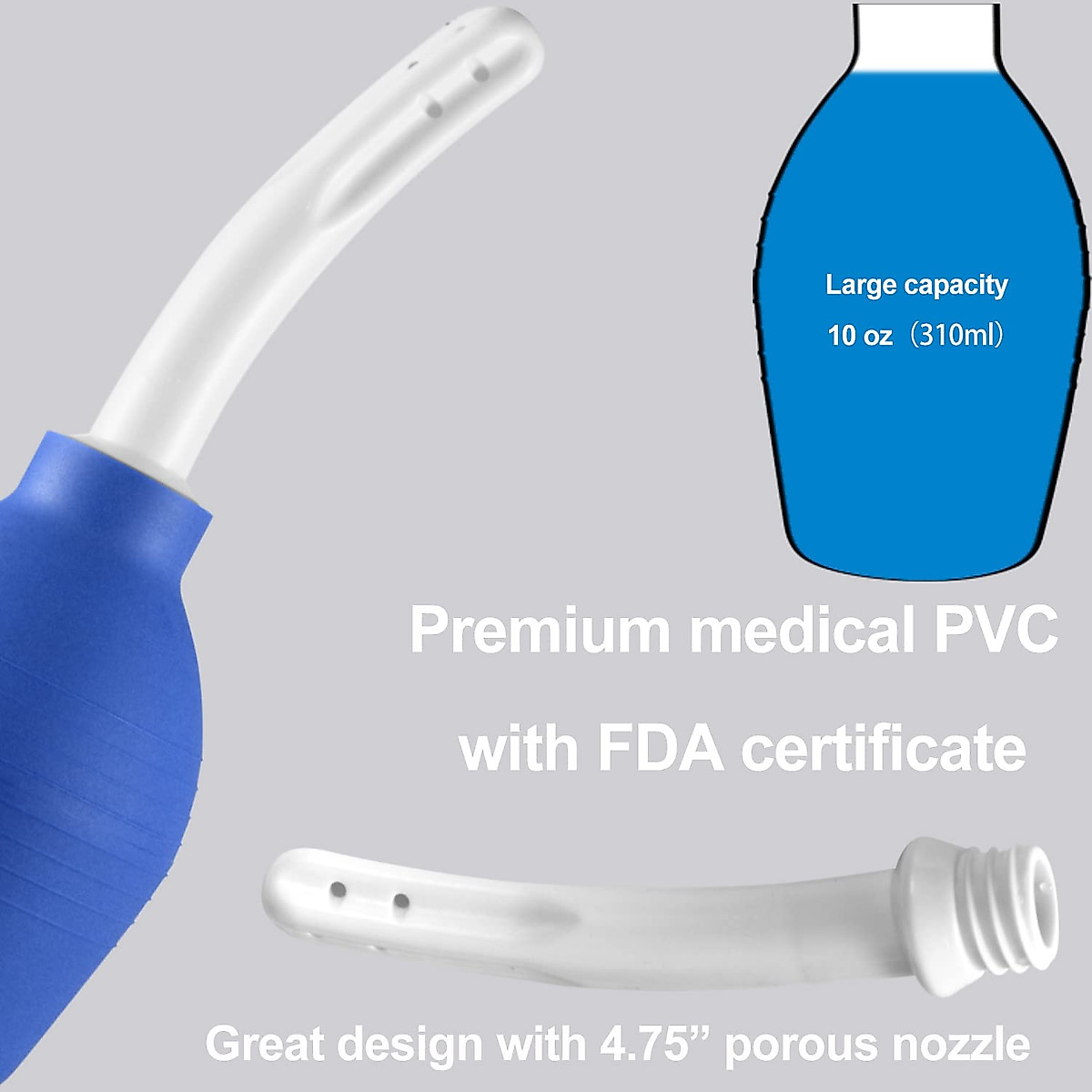 Douche Enema Bulb for Men or Women - with Anti Back-Flow and 8 Shower Holes, Easy to Clean and Reusable Douche Cleaner (10 oz) (blue)