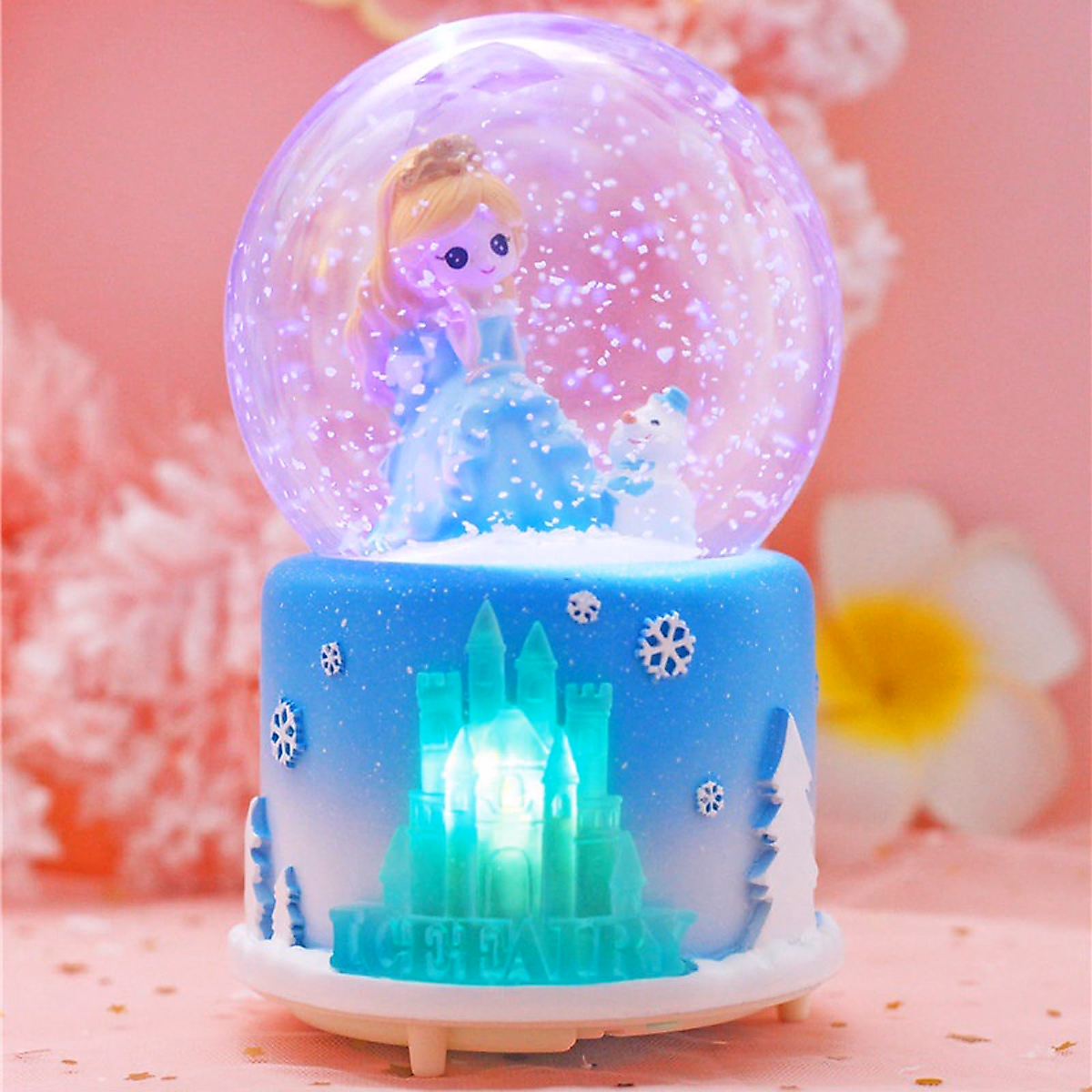 Snow Globe for Girls,80MM Music Box with LED Lights&Automatic Snowfall,Princess Toys Gifts for Kids Women Birthday Christmas Valentine,Decorations for Living Room Bedroom Coutertop(Sit Pose)