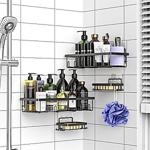 Hleelomi Shower Caddy Shelf Organizer, 4 Pack Adhesive Wall Shower Shelves, Black