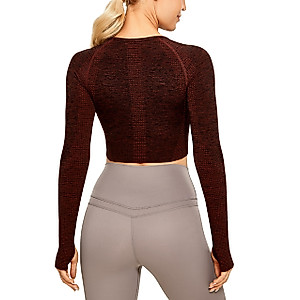 VANTONIA Women's Seamless Long Sleeve Crop Top Cute Workout Yoga Top Breathable Sports Running Gym Shirts with Thumb Holes Brown Marl Small