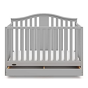 Graco Solano 4-in-1 Convertible Crib with Drawer (Pebble Gray) – GREENGUARD Gold Certified, Crib with Drawer Combo, Includes Full-Size Nursery Storage Drawer, Converts to Toddler Bed and Full-Size Bed