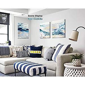 Lucifart Abstract Wall Art Bedroom Wall Decor Living Room Coastal Beach Theme Ocean Navy Blue Art Paintings, Blue Decor for Bathroom Lake house, Inspirational Wall Art 3 Piece Set
