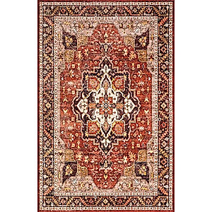 nuLOOM Hera Medallion Stain-Resistant Machine Washable Area Rug, 9' x 12', Red