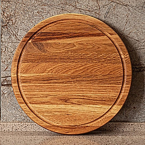 BIOL 10’’ Wooden Hardwood Circle Cutting Board Oak with Juice Groove for Kitchen - BBQ Chinese Turkey Lipped Charcuterie Round Chopping Board for Kitchen with Lip