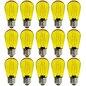 Minsily 15 Pack S14 Yellow LED Bulbs 2W S14 Outdoor LED String Light Bulb Plastic Shatterproof LED Replacement Bulbs 110V Edison Bulbs E26 Base Decorative Bulb for Home Patio Christmas Decor(Yellow)