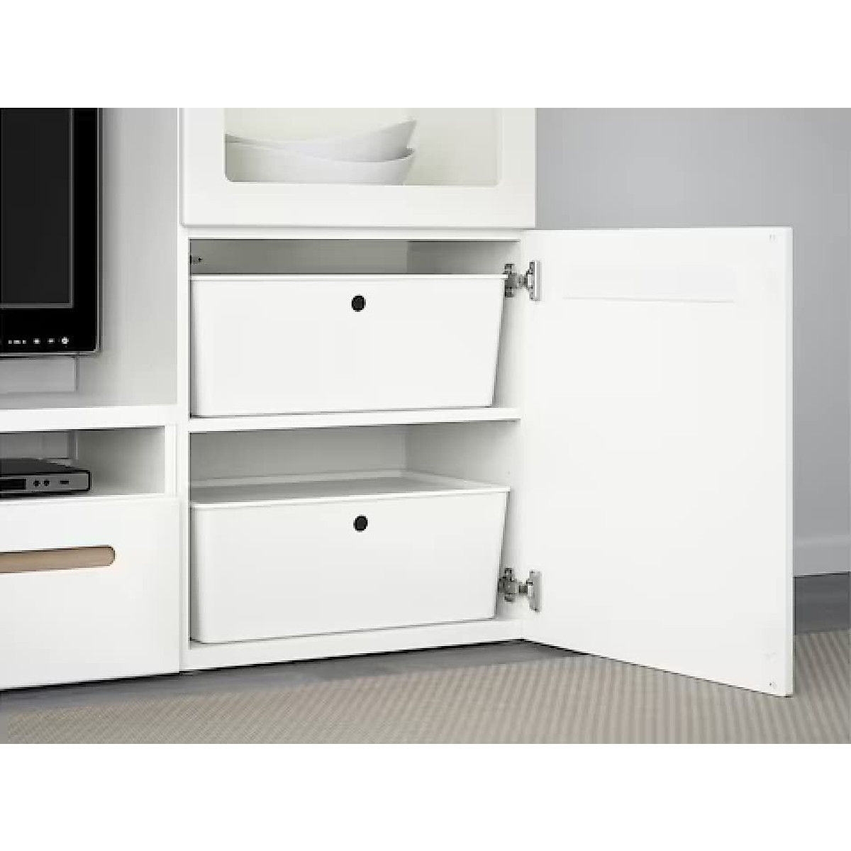 I-K-E-A KUGGIS Plastic Storage Box With Lid & Handles White Large Clothes Arts & Crafts, Game Accessories Or Bulky Items Organizer Besta Shelf Unit 14 1/2x21 ¼x8 ¼ ''