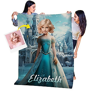 Custom Blanket for Kids, Queen Elza Personalized Photo Blankets, Gifts for 8 Year Old Girl, 30 x 40 Blanket with Name and Face, Coolest Gift Ideas for Girls Daughter Niece Granddaughter Sister KC46