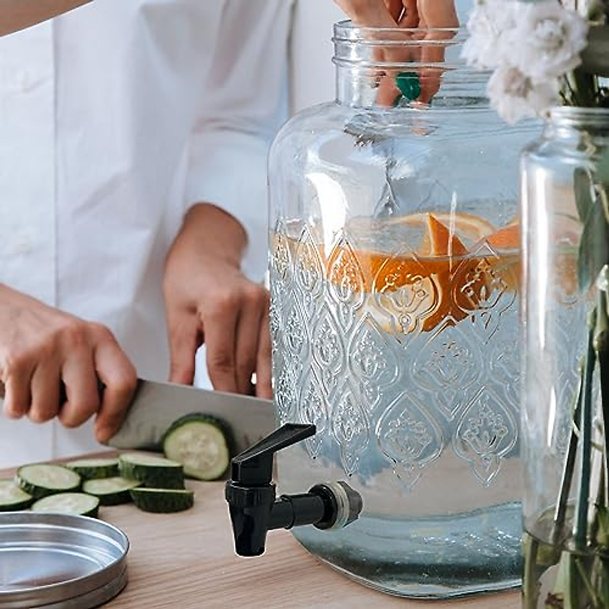 2 Pcs Replacement Cooler Faucet, Reusable Spigot Spout Water Beverage Lever Pour Dispenser Valve Water Crock Water Tap, BPA Free Plastic Water Spigot (Black)