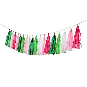 Mefuny 25PCS DIY Tissue Garland Hawaiian Summer Party Tropical Flamingo Theme Party Decor,Hot Pink Green Banner Perfect for Baby Shower Bridal Shower Birthday Party Decorations