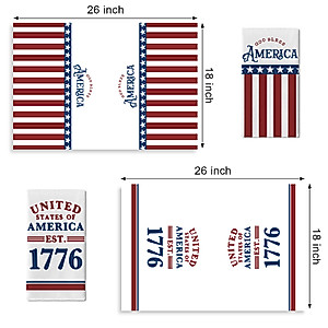 Seliem 4th of July God Bless America Patriotic Kitchen Dish Towel Set of 2, American Independence Day Hand Towel Stripes Drying Baking Cooking Cloth, Summer Holiday USA Kitchen Decor 18x26 Inches