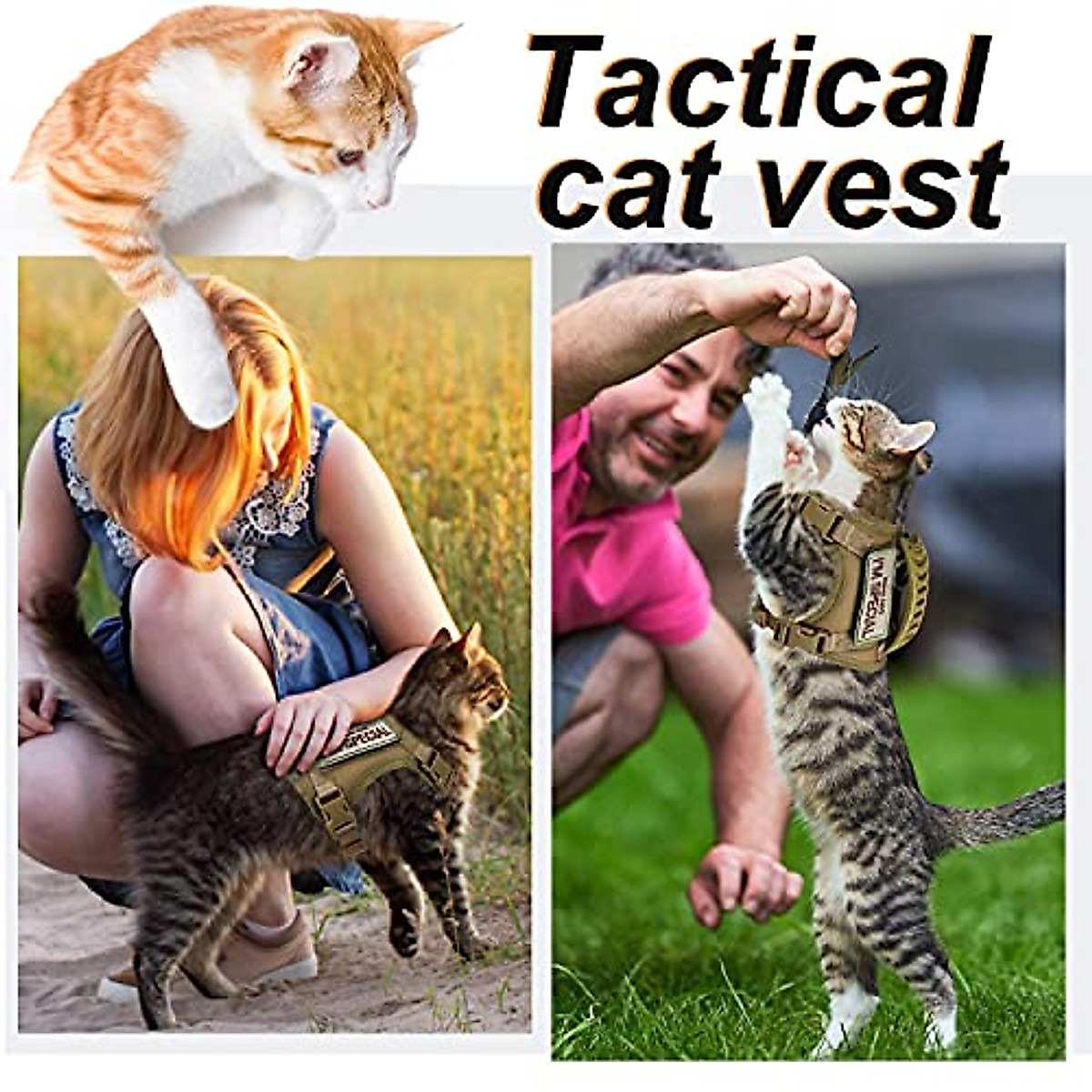 Tactical Cat Harness for Walking Escape Proof, Soft Mesh Adjustable Pet Vest Harness for Large Cat,Small Dog