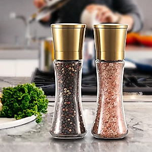 VEVOK CHEF Gold Salt and Pepper Grinder Mill Set Stainless Steel Pepper Shaker Adjustable Ceramic Coarseness Salt Grinder Black Pepper Spice Grinder Mill