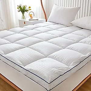 Full Size Mattress Pad Topper - Extra Thick Quilted Fitted Mattress Protector Pillow Cotton Top with 21" Deep Pocket for 8-24 inches Mattress,Soft and Breathable Bed Topper Cover