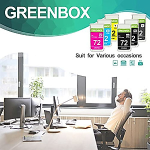 GREENBOX Compatible 72 Ink Cartridges Replacement for HP 72 130-ml C9403A C9370A C9371A C9372A C9373A C9374A for DesignJet T770 T790 T795 T610 T620 T1100 T1120 T1200 T1300 T2300 (130-ml, 6-Pack)