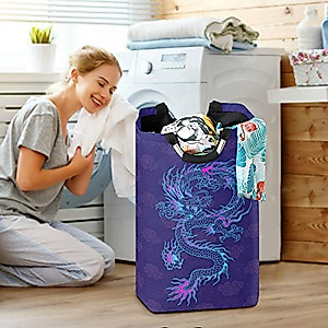 ATTX 22.7’’ Purple Chinese Dragon Waterproof Foldable Laundry Hamper, Dirty Clothes Laundry Basket, Storage Organizer for Toy Collection