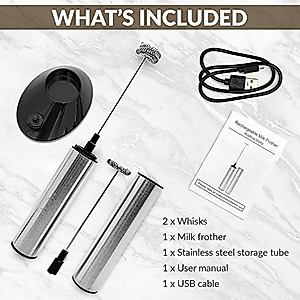 NAPCAM electric milk frother USB rechargeable portable handheld 2 speed whisk stirrer option ideal for almond milk hot chocolate nespresso matcha milk steamer protein drink mixer coffee accessories