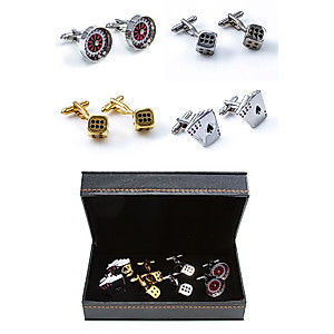 MRCUFF Casino Gambler Card Poker Player Roulette Craps Dice Aces 4 Pairs Cufflinks in Presentation Gift Box & Polishing Cloth