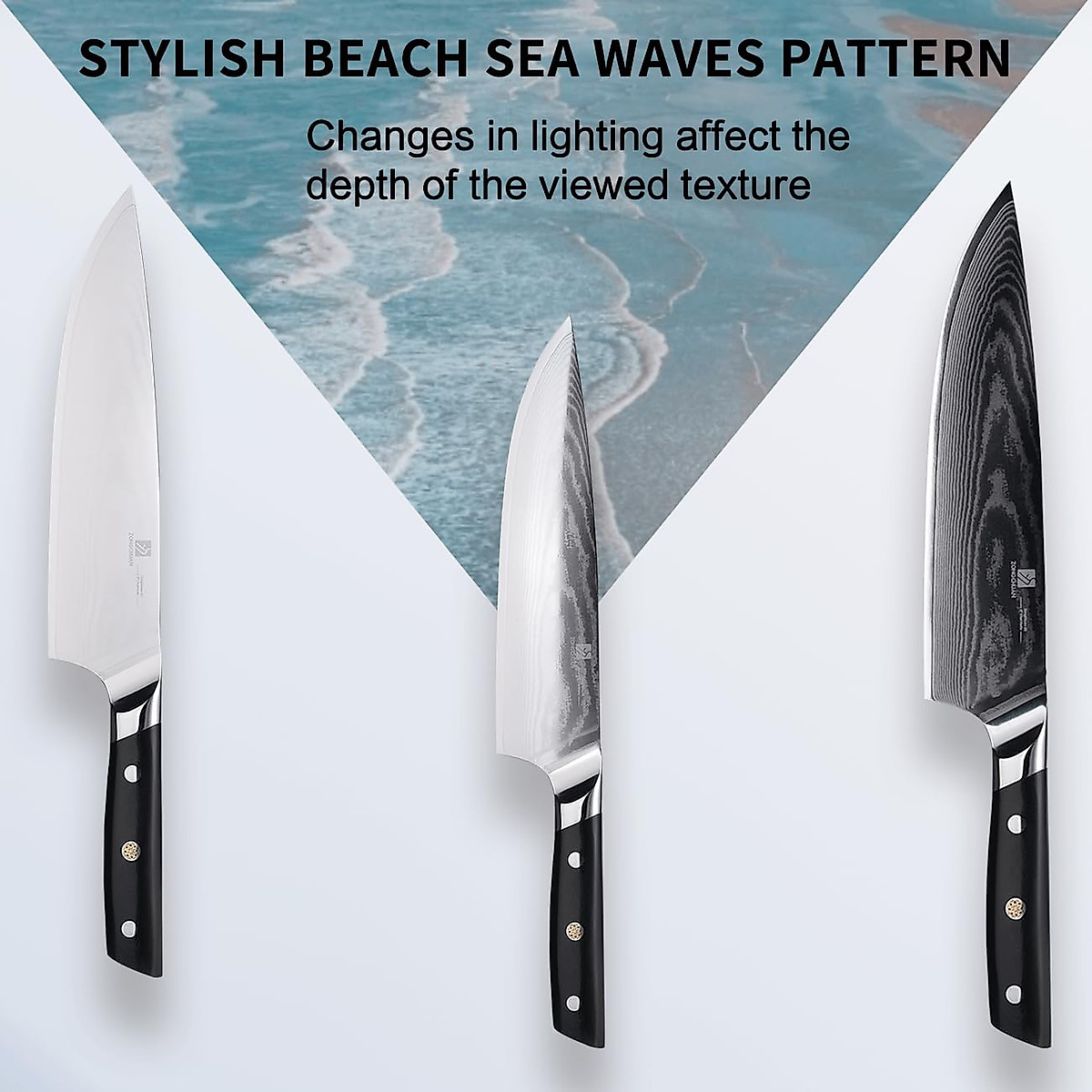 ZongChuan 8C Damascus Kitchen Knife Set 2pc,8" Chef Knife and 5.5" Utility Knife,High Carbon Stainless Steel,5-Star Sharp Standard,Black Ergonomic G10 Handle,Love's Gift Box