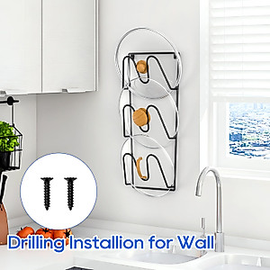 ORLESS 2 Pack Pot Lid Organizer Rack for Cabinet Door, Adhesive Pot Lid Holder Wall Mount, Rustproof Lid Cover for Pots and Pans, Lid Organizer for Kitchen