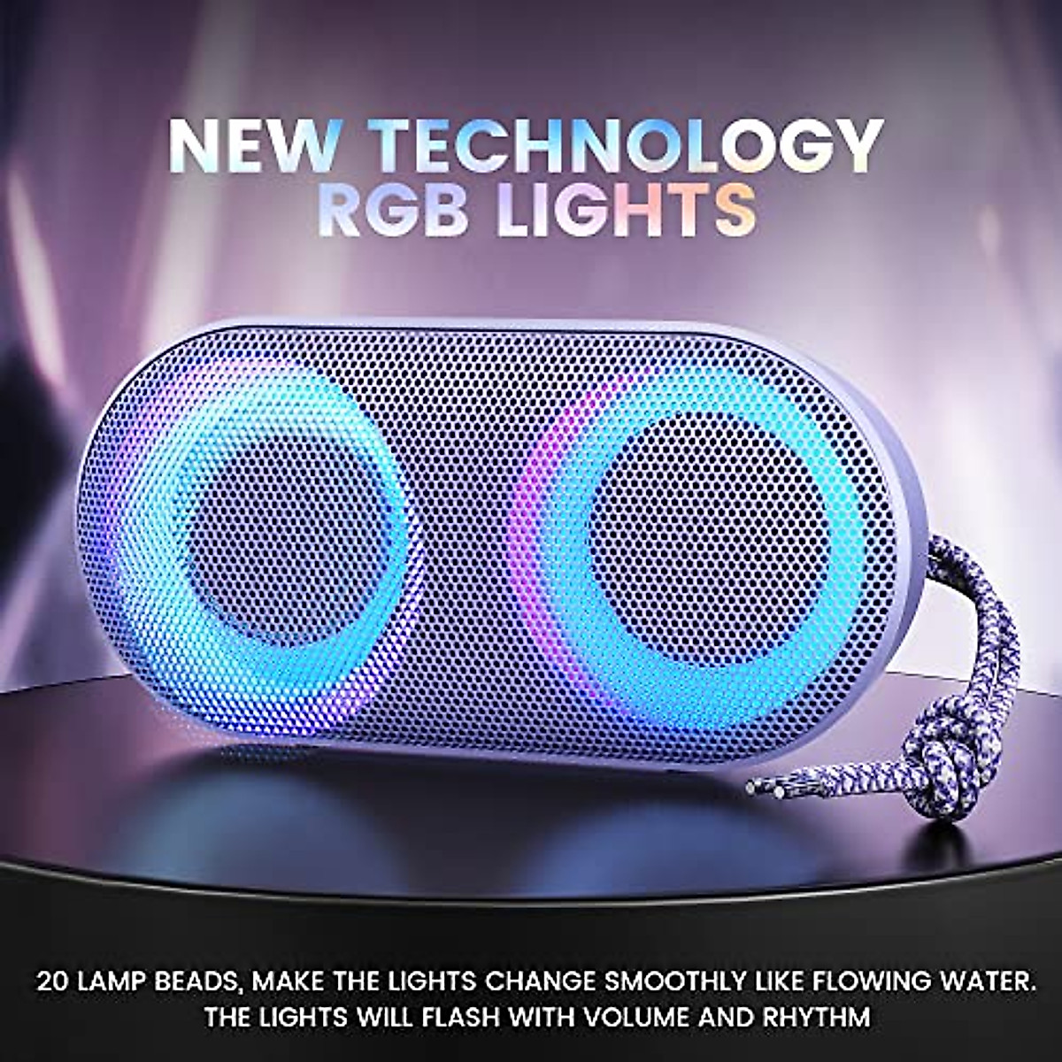 MIATONE Portable Bluetooth Speakers with Bass, Wireless Speakers with Powerful Subwoofer, IPX7 Waterproof, Bluetooth 5.3, 24H Playtime, TWS Portable Speaker with Lights for Gifts Party Outdoor Shower