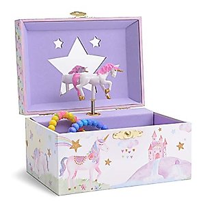 Jewelkeeper Girl's Musical Jewelry Storage Box with Spinning Unicorn, Glitter Rainbow and Stars Design, The Beautiful Dreamer Tune