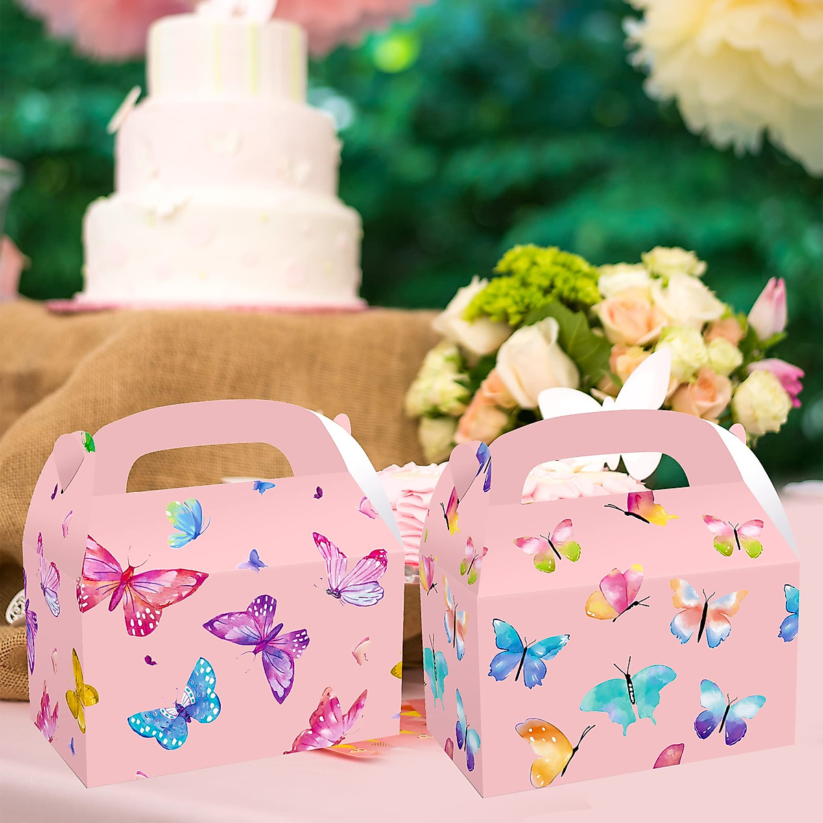 24Pcs Butterfly Party Gift Treat Box, Butterfly Party Goodie Candy Box Kraft Treat Paper Boxes for Butterfly Themed Birthday Party Supplies