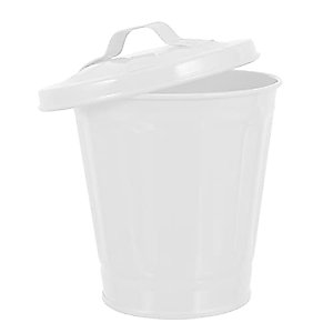 iplusmile Galvanized Trash Can Bucket Decorative Garbage Waste Basket with Lid Vintage Farmhouse Metal Utility Pail Desktop Garbage Bin Wastebasket Trash Can Garbage Holder White