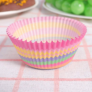 NUOBESTY 100pcs Cupcake Liners Rainbow Greaseproof Oil Proof Cupcake Wrappers Cake Cups Dessert Wraps for Birthday Party Baby Shower