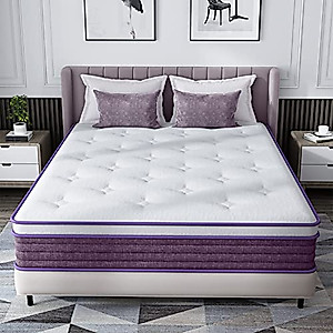REGOSS 10 Inch Innerspring Hybrid Mattress, Motion Isolation Individually Wrapped Pocket Coils Mattress, Queen Size Mattress in a Box, Foam and Spring Mattress for Pressure Relief, Purple