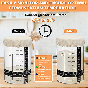 UHAPEER 2 Pack Sourdough Starter Kit, 34Oz Glass Jar Sourdough Starter Jar Kit with Thermometer, Feeding Date Band, Cloth Cover, Spatulas, Measuring Spoon, Reusable Baking Supplies for Beginners