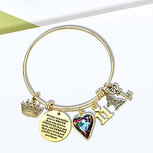 Miss Pink 11 Year Old Girl Bracelet Gift Ideas Girls Birthday Christmas Jewelry Presents 14k Gold Tone 11th Birthday Charm Bangle Bracelets Things Stuff for 11+ Daughter Granddaughter