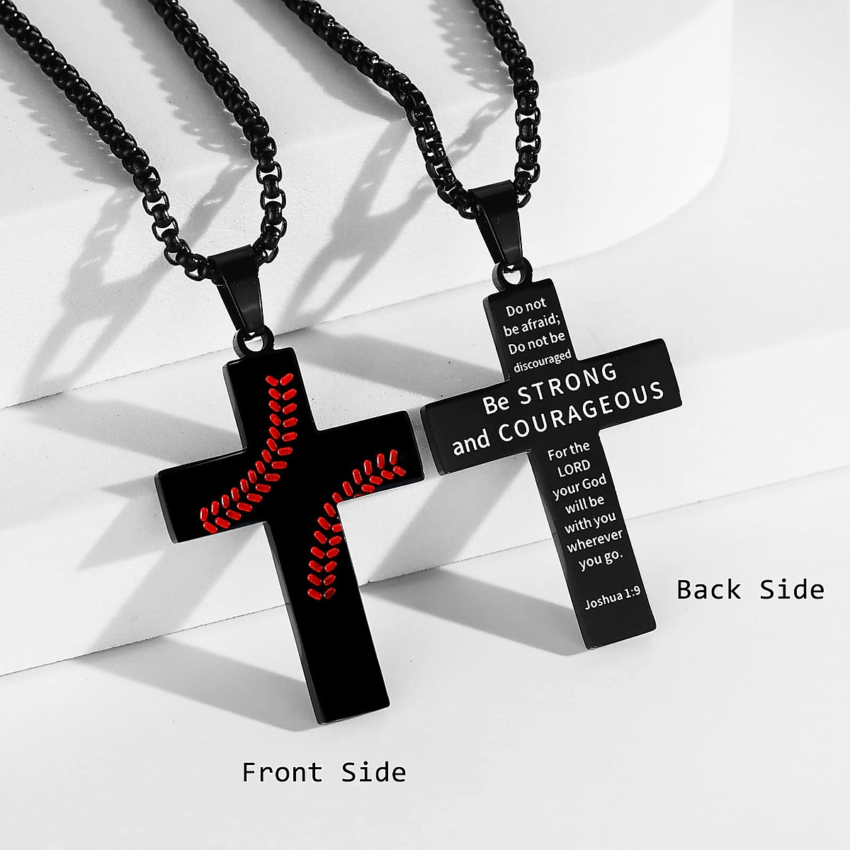 HattiDoris Baseball Cross Necklace for Men Inspirational Bible Verse Cross Pendant Stainless Steel Chain 22+2 inch Baseball Sports Jewelry Baseball Gift for Men Women(B-Be Strong) Over 18 years old