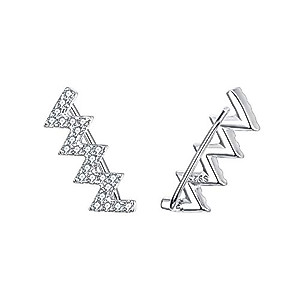 EleQueen 925 Sterling Silver Cubic Zirconia Lightning Bolt Zig Zag Ear Crawlers Sweep Cuff Bridal Hook Earrings 1 Pair
