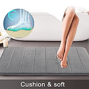 Yimobra Memory Foam Bath Mat Set, Non Slip Super Water Absorption Soft Bathroom Rugs, Thick, Dry Fast, Machine Washable for Bathroom Floor Mat, 17x24+31.5x19.8 Inches, Gray