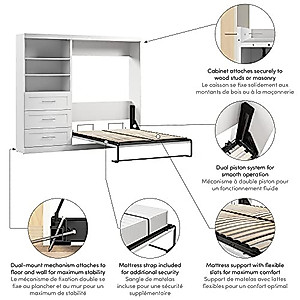 Bestar Pur Full Murphy Bed and Storage Unit with Drawers, 95-inch Space-Saving Wall Bed with Storage