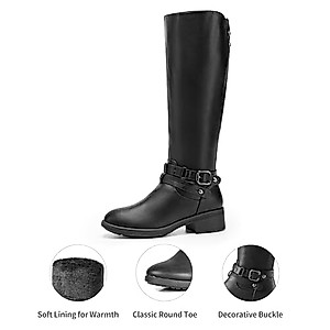 DREAM PAIRS Women's Knee High Boots, Buckle Riding Boots,Size 10,Black,UNCLE