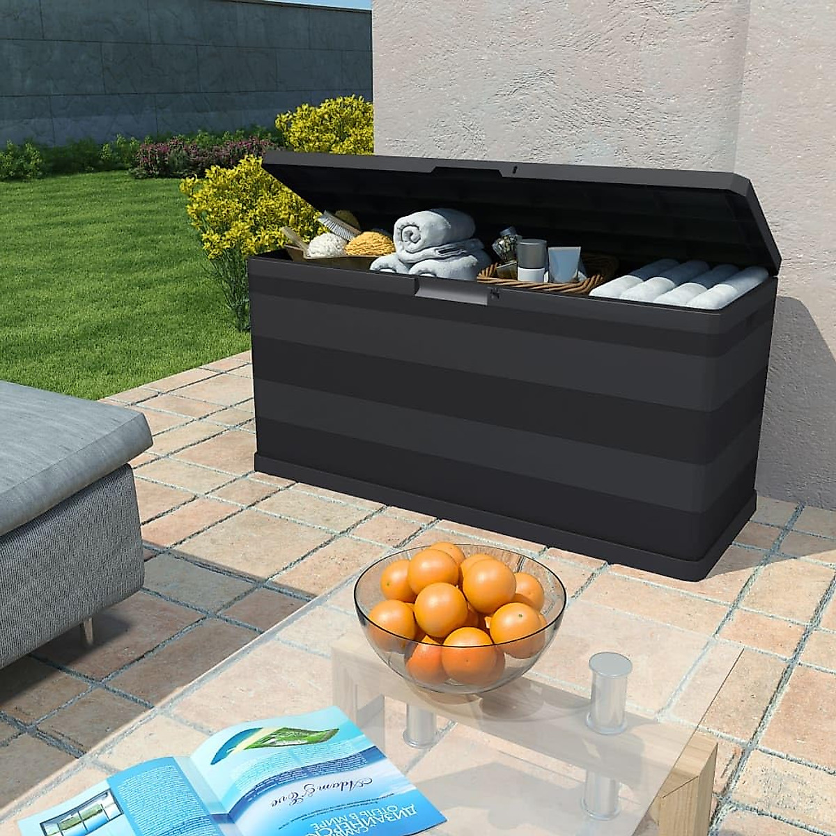 vidaXL Outdoor Storage, Deck Box with Lid, Patio Cabinet, Storage Chest for Outdoor Cushions Throw Pillows Garden Tools Pool Supplies, Black