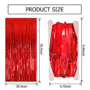 2 Pack Red Streamers Party Backdrop Christmas Decorations Foil Fringe Backdrop Curtains Carnival Casino Theme Birthday New Year Holiday Celebration Bachelorette Party Decorations Supplies