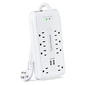 CyberPower CSP806U Professional Surge Protector, 3000J/125V, 15A, 8 Outlets, 2 USB Charging Ports, 6 Foot Cord, White
