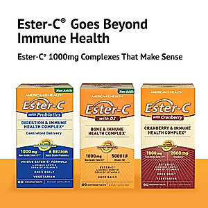 American Health EsterC with D3 Bone Immune Complex Vegetarian Tablets 24Hour Immune Support 1000 mg EsterC 5000 IU Vitamin D3 NonAcidic Vitamin C Servings, 60 Count