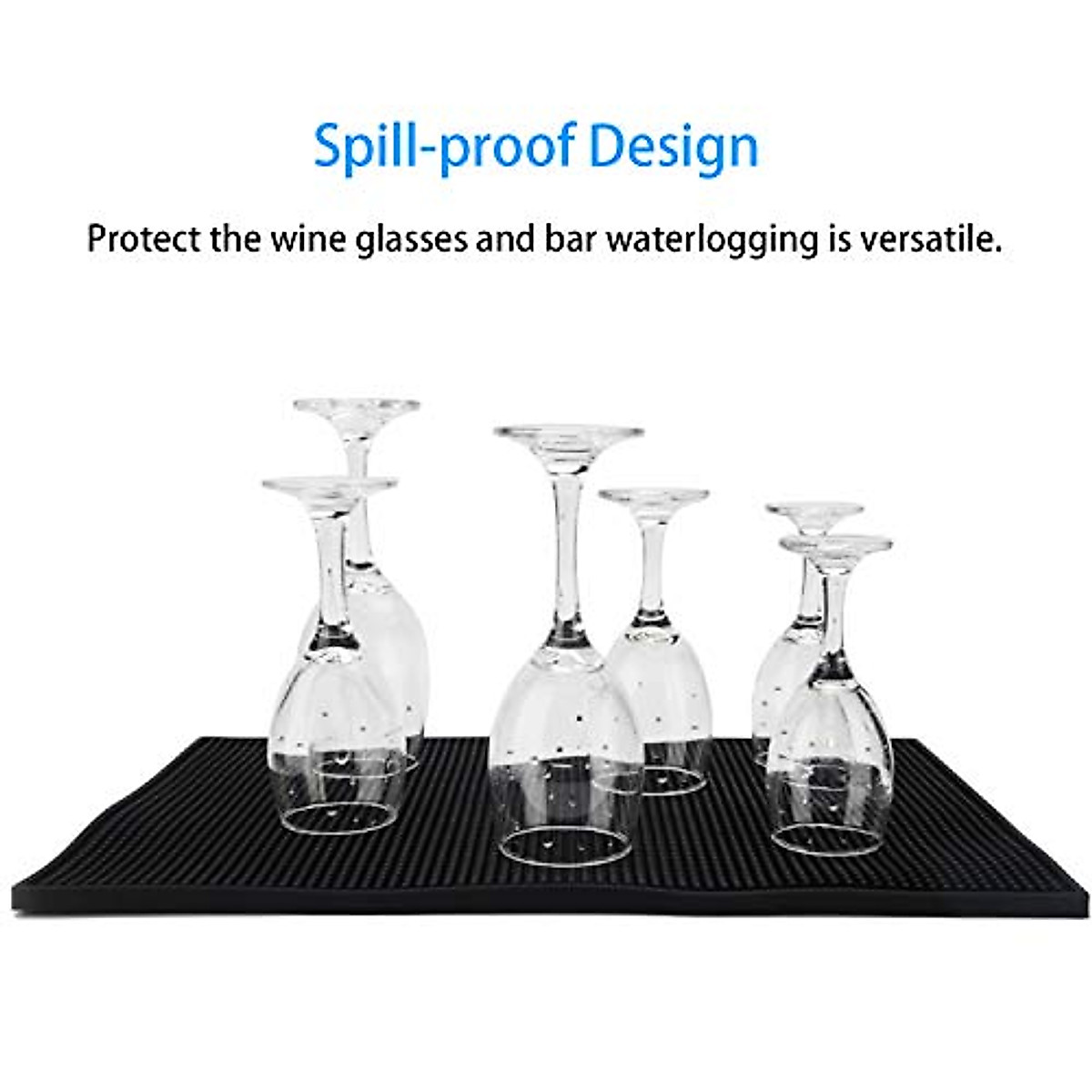 Bar Service Mat, Rubber Salon Mat Large Square 17.7" x 11.8" Flexible PVC Kitchen Drink Service Mat, Non-Slip Heat Resistant Heavy Duty Dish Drying Pad Rectangle Waterproof Drip Mat Black