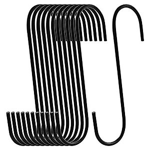WHYHKJ 12pcs 6.5" Black Antistatic Coating Steel Hanging Hooks Heavy-Duty S Hooks Home Storage Organizers Accessories