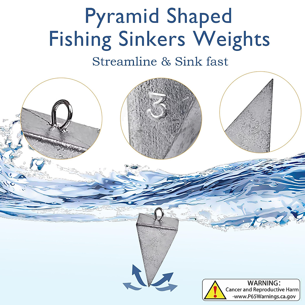 Pyramid Sinkers Fishing Weights Fishing Sinker, Saltwater Fishing Weights Sinkers for Saltwater Surf Fishing Gear Tackle 1oz 2oz 3oz