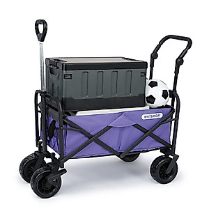 WHITSUNDAY Collapsible Folding Garden Outdoor Park Utility Wagon Picnic Camping Cart with Bearing and Brake 8" All Terrain Wheels with Push Bar (Purple)